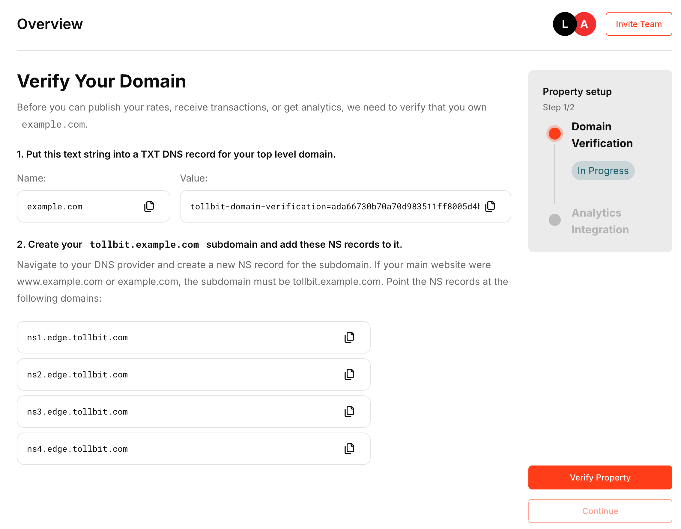Set Up Property - TollBit Documentation
